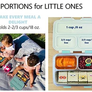 Stainless Steel Mini Lunch Box for Toddler Daycare, Baby Bento for Kids, Eco Metal Portion Sections Leakproof Lid, Pre-School Lunches and Snack Container Ages 3 and up (Soft Green)