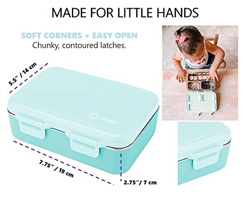 Stainless Steel Mini Lunch Box for Toddler Daycare, Baby Bento for Kids, Eco Metal Portion Sections Leakproof Lid, Pre-School Lunches and Snack Container Ages 3 and up (Soft Green)