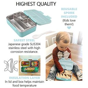 Stainless Steel Mini Lunch Box for Toddler Daycare, Baby Bento for Kids, Eco Metal Portion Sections Leakproof Lid, Pre-School Lunches and Snack Container Ages 3 and up (Soft Green)