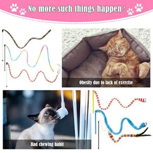 6 Pieces Cat Toys Interactive Cat Wand Toys with Feather and Bell Safe Cat Teaser Catcher Stick Toy Colorful and Sounding Christmas Wand Toys for Cats Kittens Training Pets Exerciser