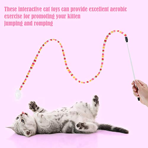 6 Pieces Cat Toys Interactive Cat Wand Toys with Feather and Bell Safe Cat Teaser Catcher Stick Toy Colorful and Sounding Christmas Wand Toys for Cats Kittens Training Pets Exerciser