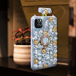 Losin Perfume Bottle Case Compatible with iPhone 12 Pro Max 6.7 inch Case Luxury Bling Diamond Gemstone Perfume Bottle 3D Bling Rhinestones Ring Holder Stand Bracket Soft TPU Case