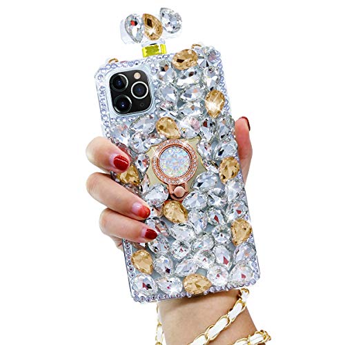 Losin Perfume Bottle Case Compatible with iPhone 12 Pro Max 6.7 inch Case Luxury Bling Diamond Gemstone Perfume Bottle 3D Bling Rhinestones Ring Holder Stand Bracket Soft TPU Case