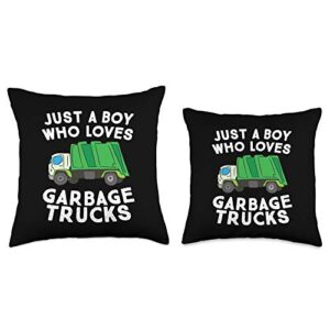 Funny Garbage Truck Gifts And Tees Just A Boy Who Loves Garbage Trucks Throw Pillow, 16x16, Multicolor