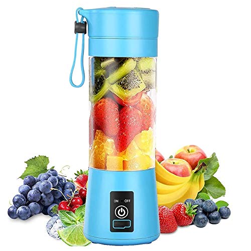 Aizbao Portable Blender, 380ml Six Blades 3D Juice cup, Small Fruit Mixer, Personal Mixer Fruit Rechargeable with USB, Mini Blender for Milk Shakes, Smoothie, Fruit Juice (Blue)