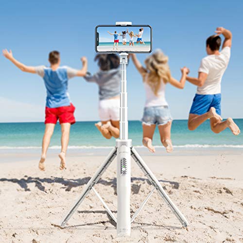 ATUMTEK 51" Selfie Stick Tripod, All in One Extendable Phone Tripod Stand with Bluetooth Remote 360° Rotation for iPhone and Android Phone Selfies, Video Recording, Vlogging, Live Streaming, White