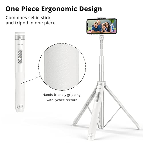 ATUMTEK 51" Selfie Stick Tripod, All in One Extendable Phone Tripod Stand with Bluetooth Remote 360° Rotation for iPhone and Android Phone Selfies, Video Recording, Vlogging, Live Streaming, White