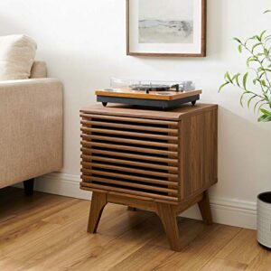 modway render mid-century modern 19" vinyl record display stand in walnut, 19 inch