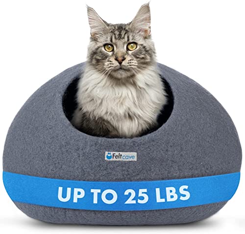 Feltcave Large Cat Cave Bed - Cute Cat Bed Cave Handcrafted from Flawless Merino Wool - Snuggly Cat Caves for Indoor Cats - Respected as The Premium Wool Cat Cave (Grey)