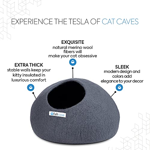 Feltcave Large Cat Cave Bed - Cute Cat Bed Cave Handcrafted from Flawless Merino Wool - Snuggly Cat Caves for Indoor Cats - Respected as The Premium Wool Cat Cave (Grey)