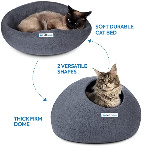 Feltcave Large Cat Cave Bed - Cute Cat Bed Cave Handcrafted from Flawless Merino Wool - Snuggly Cat Caves for Indoor Cats - Respected as The Premium Wool Cat Cave (Grey)