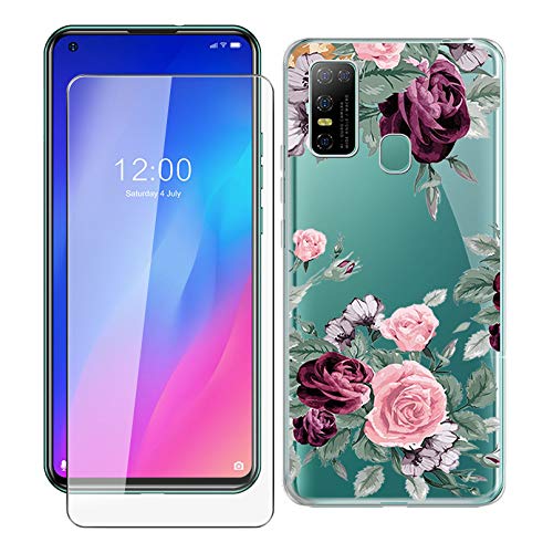 Case for Doogee N30 6.55 Inch, with [1 x Tempered Glass Screen Protector], KJYF Clear Soft TPU Shell + Ultra-Thin Anti-Scratch Anti-Yellow Case for Doogee N30 - Red 9