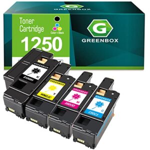 greenbox compatible 1250c toner cartridge replacement for dell 810wh c5gc3 xmx5d wm2jc high yield for dell 1250 1350 1250c 1350cnw 1355cn 1355cnw 1355w printer (1 black, 1 cyan, 1 magenta, 1 yellow)