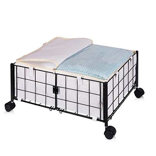 Olpchee Underbed Storage Box with Wheels, Rolling Underbed Storage Containers 12Gallon Large Capacity Storage Bin for Clothing Quilts Bedding Blankets Shoes (White)