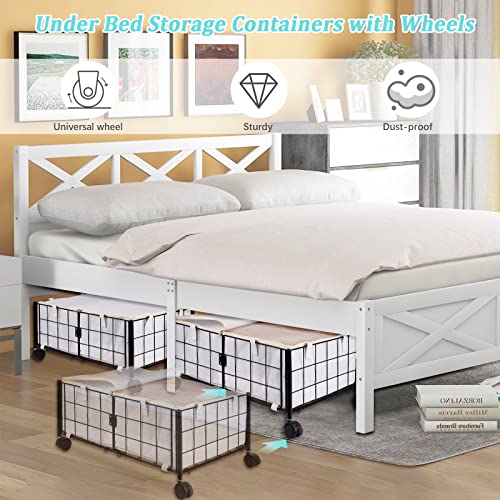 Olpchee Underbed Storage Box with Wheels, Rolling Underbed Storage Containers 12Gallon Large Capacity Storage Bin for Clothing Quilts Bedding Blankets Shoes (White)