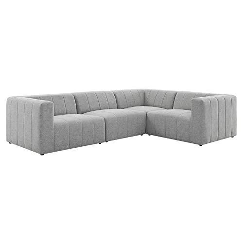 Modway Bartlett Channel Tufted Upholstered 4-Piece L-Shape Sectional Sofa, Light Gray