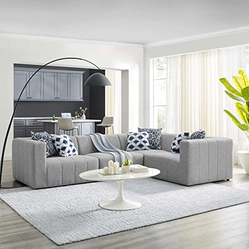 Modway Bartlett Channel Tufted Upholstered 4-Piece L-Shape Sectional Sofa, Light Gray