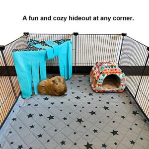 RIOUSSI Guinea Pig Hideout Hideaway Corner Fleece Toys Cage Accessories with Reversible Sides, Geo/Gray+Blue x 1 Curtain