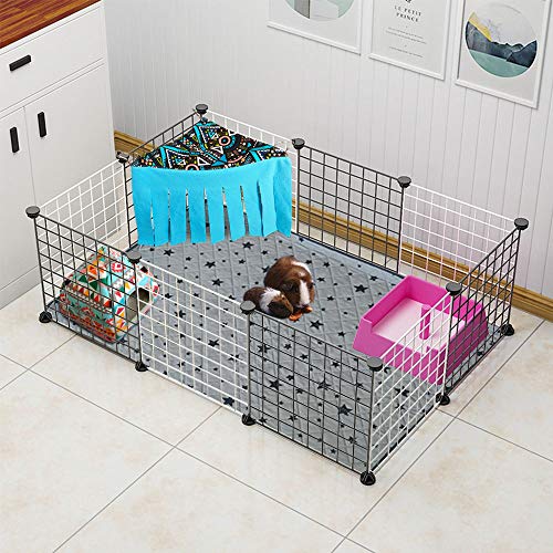 RIOUSSI Guinea Pig Hideout Hideaway Corner Fleece Toys Cage Accessories with Reversible Sides, Geo/Gray+Blue x 1 Curtain