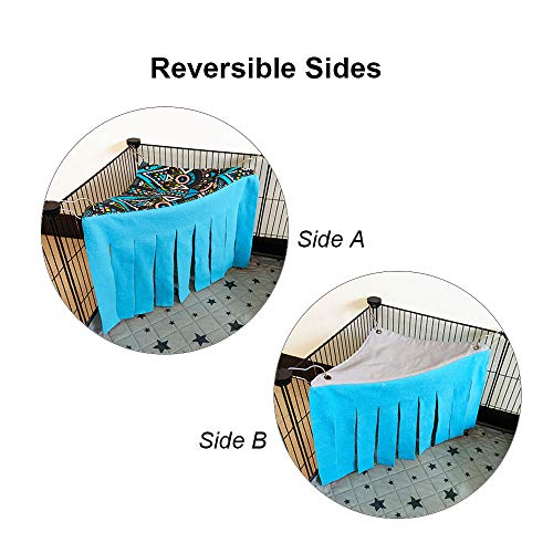 RIOUSSI Guinea Pig Hideout Hideaway Corner Fleece Toys Cage Accessories with Reversible Sides, Geo/Gray+Blue x 1 Curtain