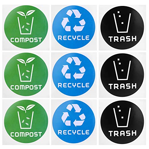 Pack of 60 Recycle Stickers Trash Stickers Trash Bin Label Premium Vinyl Sticker Recycling Decals for Trash Can Compost Bin Indoor Home Kitchen & Office Recycle Bin Plastic Trash Recycle Stickers