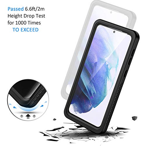 Lanhiem Samsung Galaxy S21 Case, IP68 Waterproof Dustproof Shockproof Case with Built-in Screen Protector, Full Body Heavy Duty Protective Clear Cover for Galaxy S21 5G 6.2 Inch, Black