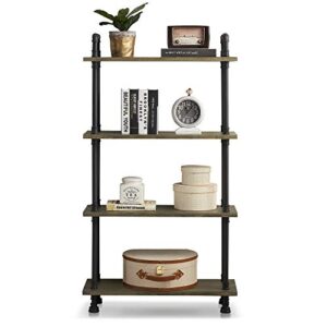 ivinta industrial bookshelf 4-shelf bookcase, storage shelf vintage kitchen shelves rustic plant shelf, farmhouse etagere heavy duty display shelf wide modern open pipe book case