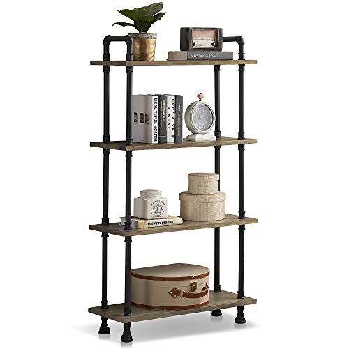 ivinta Industrial Bookshelf 4-Shelf Bookcase, Storage Shelf Vintage Kitchen Shelves Rustic Plant Shelf, Farmhouse Etagere Heavy Duty Display Shelf Wide Modern Open Pipe Book Case