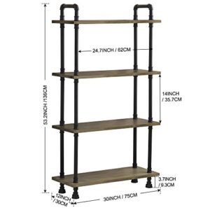 ivinta Industrial Bookshelf 4-Shelf Bookcase, Storage Shelf Vintage Kitchen Shelves Rustic Plant Shelf, Farmhouse Etagere Heavy Duty Display Shelf Wide Modern Open Pipe Book Case