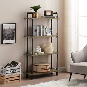 ivinta Industrial Bookshelf 4-Shelf Bookcase, Storage Shelf Vintage Kitchen Shelves Rustic Plant Shelf, Farmhouse Etagere Heavy Duty Display Shelf Wide Modern Open Pipe Book Case