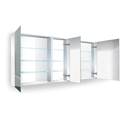 Krugg 60 Inch Tri-View Medicine Cabinet | Recess or Surface Mount | Blum Hinge 170 Degree Soft Close | (60"x30"