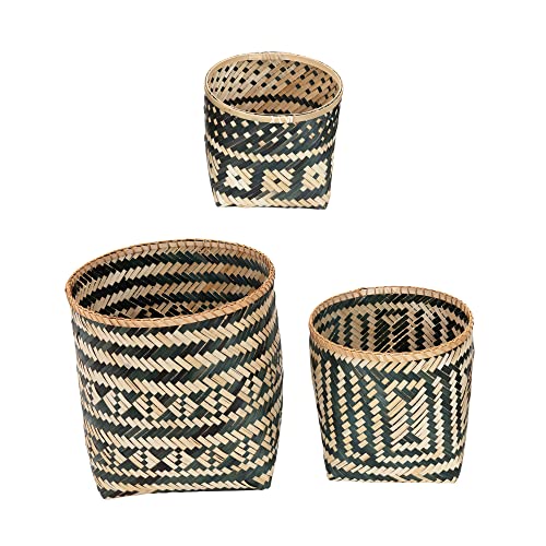 Bloomingville Bamboo Pattern, Natural & Black, Set of 3 Basket, 3