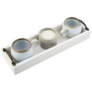 Generic Rustic Whitewashed Rectangular Wooden Serving Tray with Metal Handle Centerpiece for Dining Room Living Room or Windowsill Perfect Size for Snacks Wine Coffee Candles or Plants,White Washed