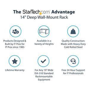 StarTech.com 4U Wall Mount Network Rack - 14 Inch Deep (Low Profile) - 19" Patch Panel Bracket for Shallow Server and IT Equipment, Network Switches - 44lbs/20kg Weight Capacity, Black (WALLMOUNT4)