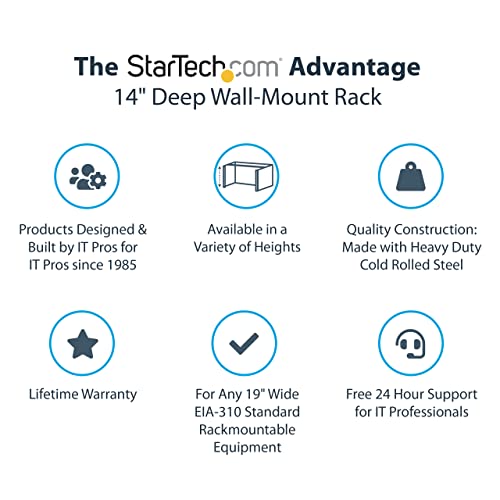 StarTech.com 4U Wall Mount Network Rack - 14 Inch Deep (Low Profile) - 19" Patch Panel Bracket for Shallow Server and IT Equipment, Network Switches - 44lbs/20kg Weight Capacity, Black (WALLMOUNT4)