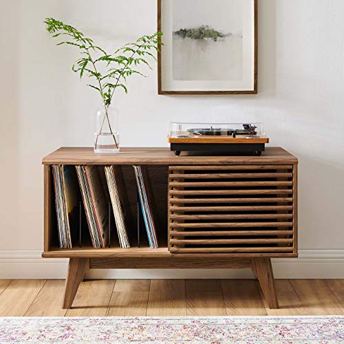 Modway Render Mid-Century Modern 37" Vinyl Record Display Stand in Walnut, 37 Inch