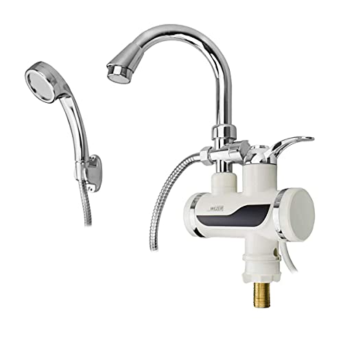 WEZER Electric Shower Water Heater Instant Tankless Hot Water Faucet Kitchen Fast Heating Tap Water Faucet 110 V Electric Hot Water Heater Under Inflow with LED Digital Display. (With Hose Included)