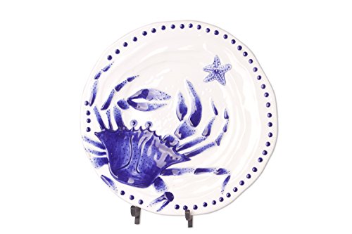 Blue Sky Ceramics Sky Ceramic Magic Sea 14" Round Crab Platter-Cobalt Blue, Multi (13637D)