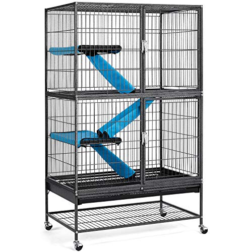 Yaheetech 2-Story Rolling Metal Small Animal Cage for Ferret Chinchilla Cage w/ 2 Removable Ramps/Platforms Black