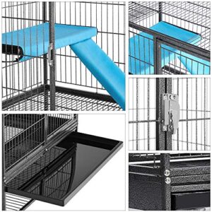 Yaheetech 2-Story Rolling Metal Small Animal Cage for Ferret Chinchilla Cage w/ 2 Removable Ramps/Platforms Black