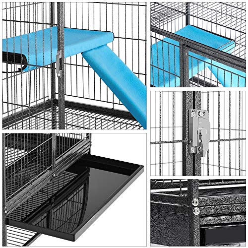 Yaheetech 2-Story Rolling Metal Small Animal Cage for Ferret Chinchilla Cage w/ 2 Removable Ramps/Platforms Black