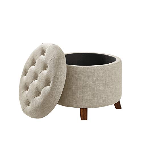 Amazon Basics Upholstered Tufted Storage Ottoman Footstool, 20"H, Burlap Beige