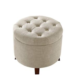 Amazon Basics Upholstered Tufted Storage Ottoman Footstool, 20"H, Burlap Beige