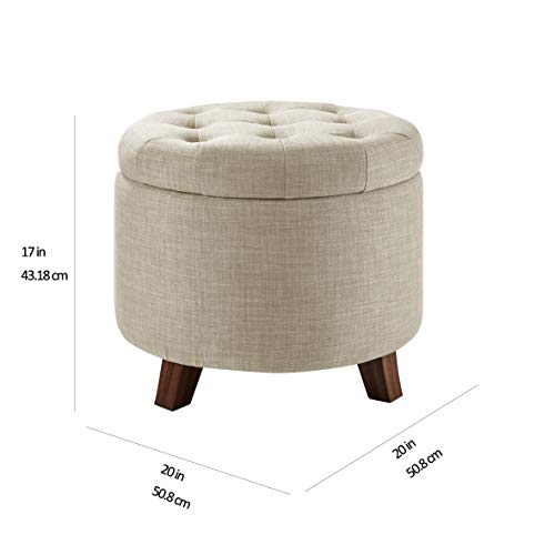 Amazon Basics Upholstered Tufted Storage Ottoman Footstool, 20"H, Burlap Beige