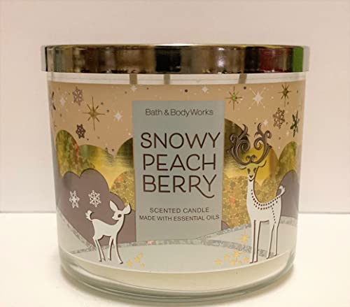 Bath and Body Works White Barn Snowy Peach Berry 3 Wick Candle 14.5 Ounce