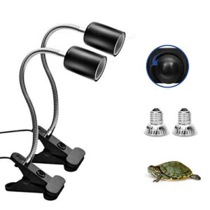 reptile heat lamp, basking spot lamp, 2 pack uva + uvb full spectrum sun lamp with 360°rotatable clips and adjustable switch for turtle lizard snake aquarium chameleons amphibians (black, 50w bulbs)