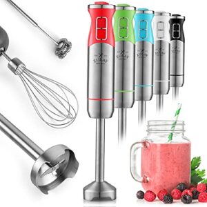 zulay kitchen immersion blender handheld 500w - 8 speed copper motor immersion hand blender - heavy duty stick blender immersion with stainless steel whisk and milk frother attachments (red)