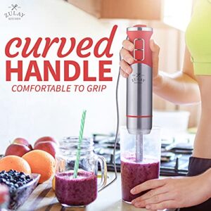 Zulay Kitchen Immersion Blender Handheld 500W - 8 Speed Copper Motor Immersion Hand Blender - Heavy Duty Stick Blender Immersion With Stainless Steel Whisk and Milk Frother Attachments (Red)