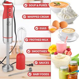 Zulay Kitchen Immersion Blender Handheld 500W - 8 Speed Copper Motor Immersion Hand Blender - Heavy Duty Stick Blender Immersion With Stainless Steel Whisk and Milk Frother Attachments (Red)