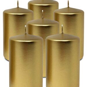 Hyoola Metallic Pillar Candles - 6 Pack - Gold Pillar Candles - European Made Decorative Pillar Candles - 2.4 Inch x 4 Inch